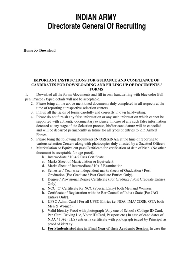 Indian Army Directorate General of Recruiting | PDF | Identity Document ...
