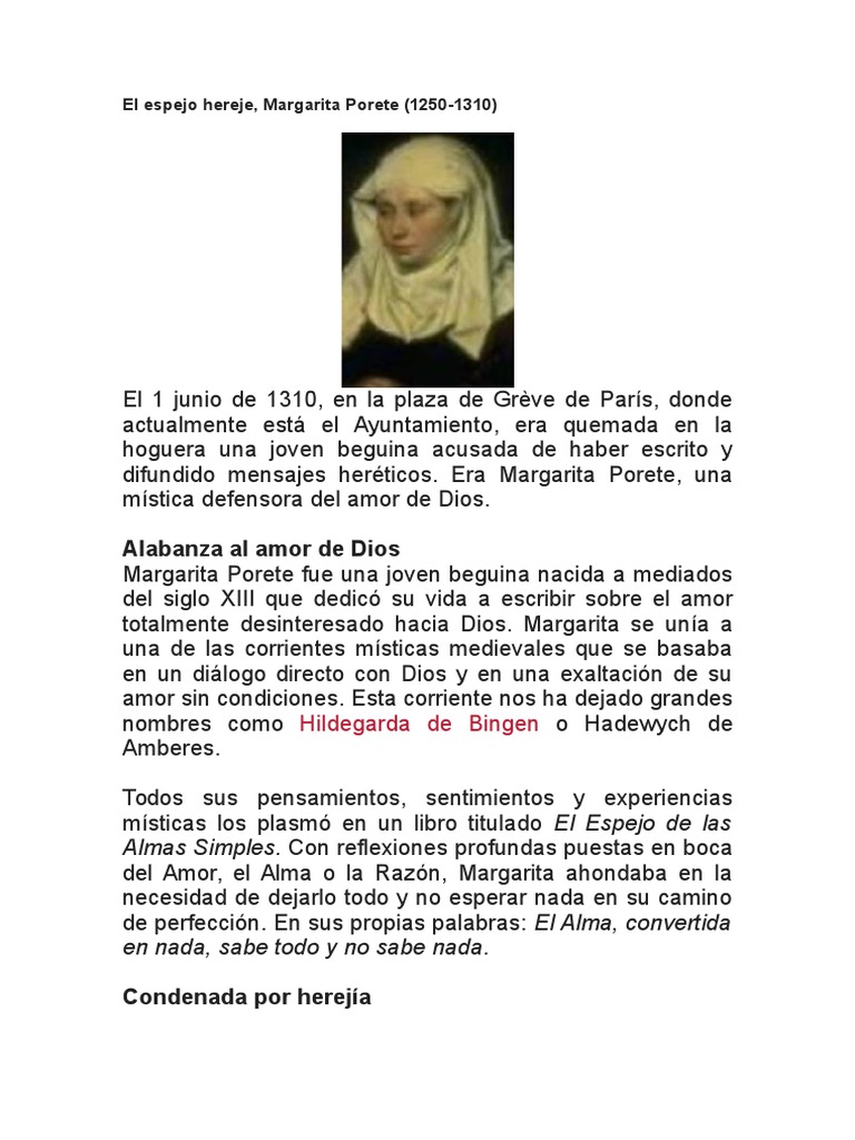 Mujeres en La Historia. Margarita Porete (1250-1310) | PDF | Religión y ...