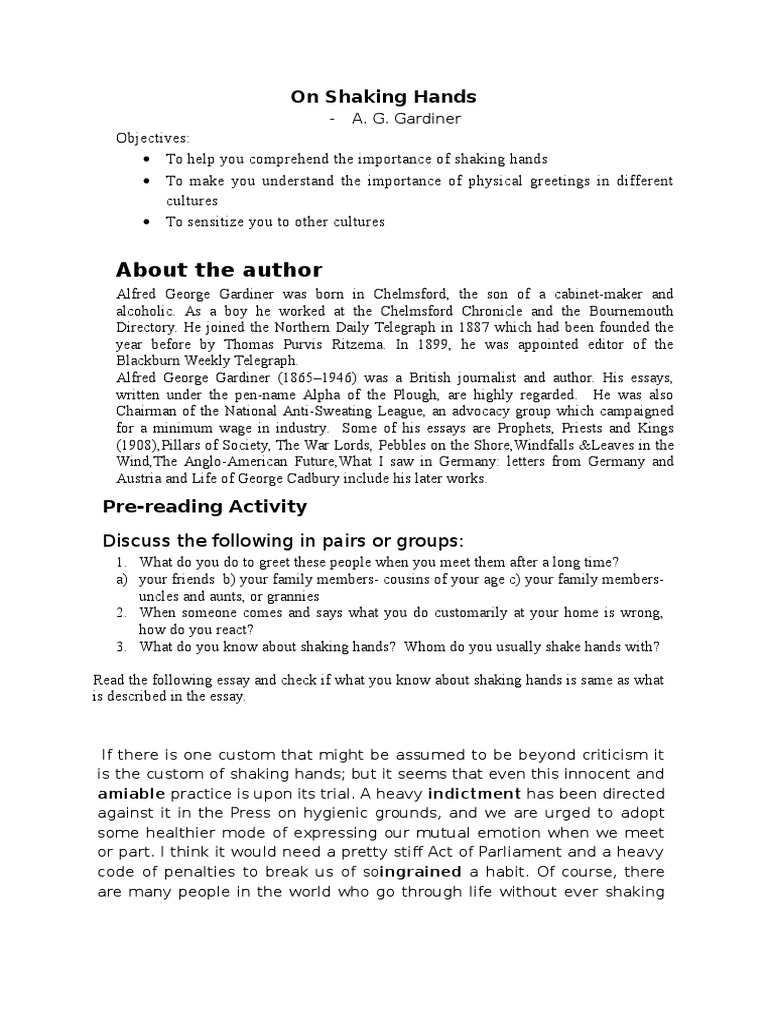 On Shaking Hands by A.G. Gardiner | PDF