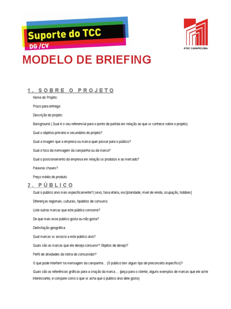 Modelo Briefing | Segmentação de Mercado | Marca