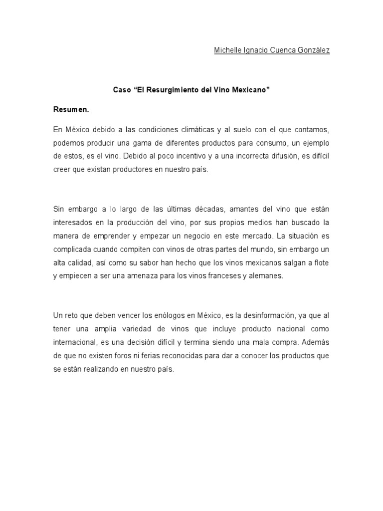 1 Parcial Caso Michelle Ignacio Cuenca González | PDF | Vino | Calidad ...