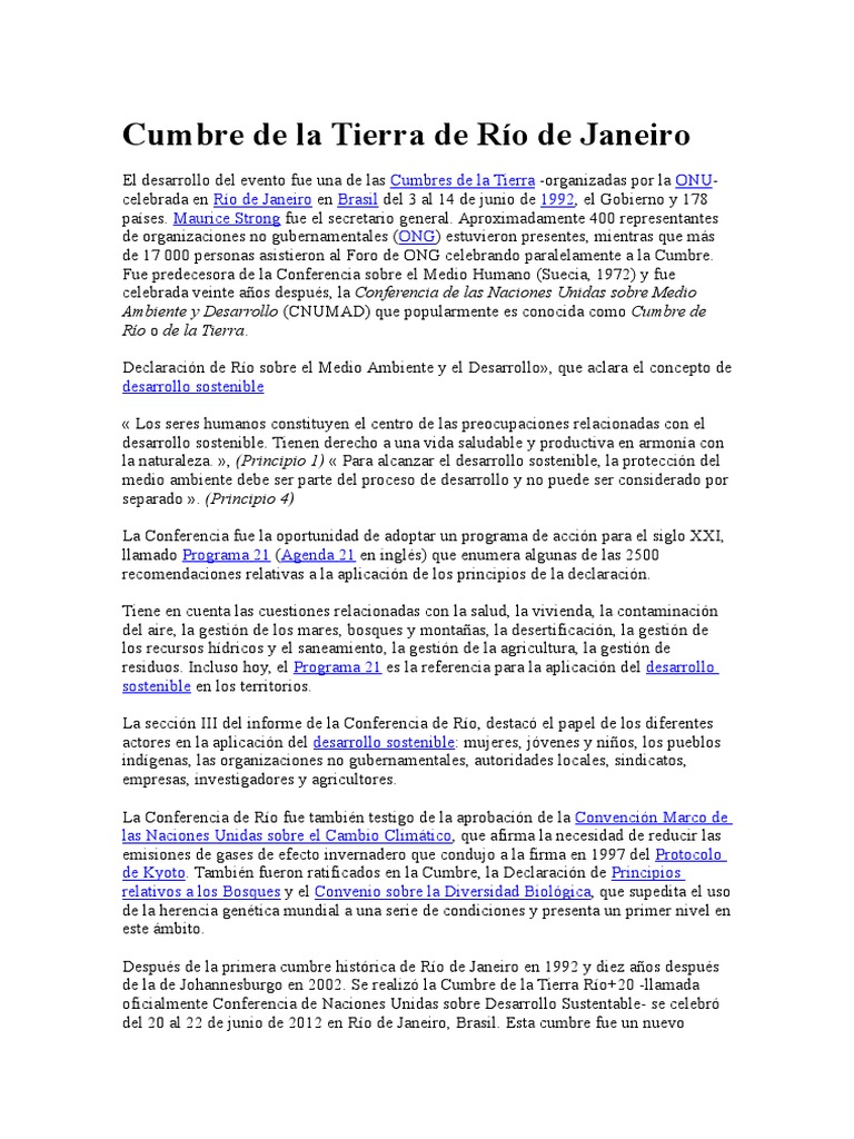 Cumbre de La Tierra de Río de Janeiro | PDF | Entorno natural ...