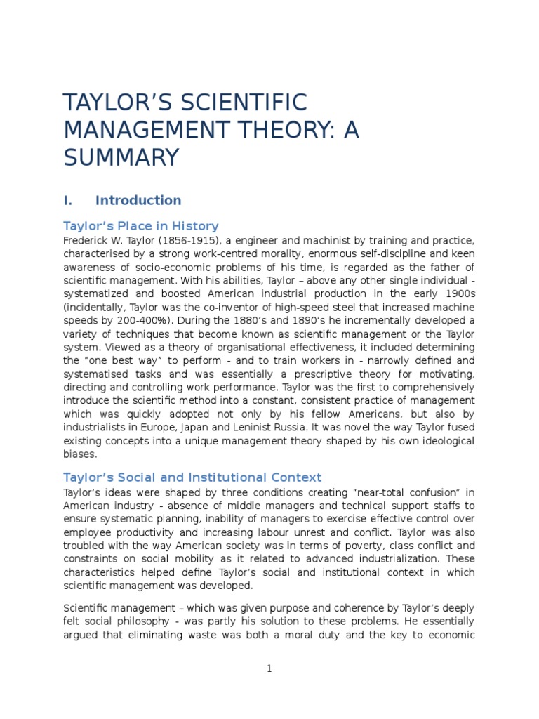Frederick Taylor Scientific Management - A Summary | Scientific Method ...