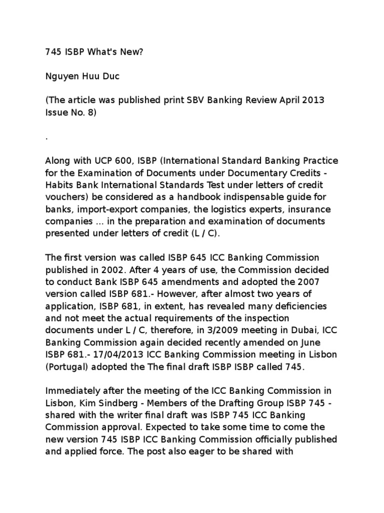 745 ISBP What's New | PDF | Bill Of Lading | Consignee