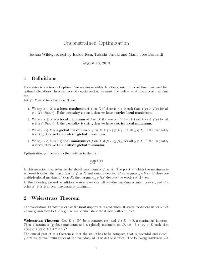 Unconstrained Optimization | PDF | Maxima And Minima | Mathematical Optimization