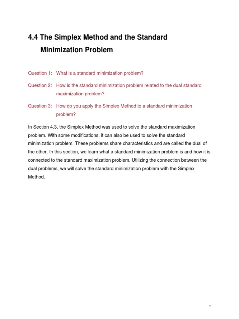 Simplex Minimization Problem | PDF | Mathematical Optimization | Linear Programming