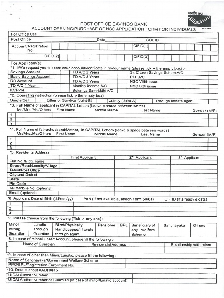 Post Office NSC Form | PDF