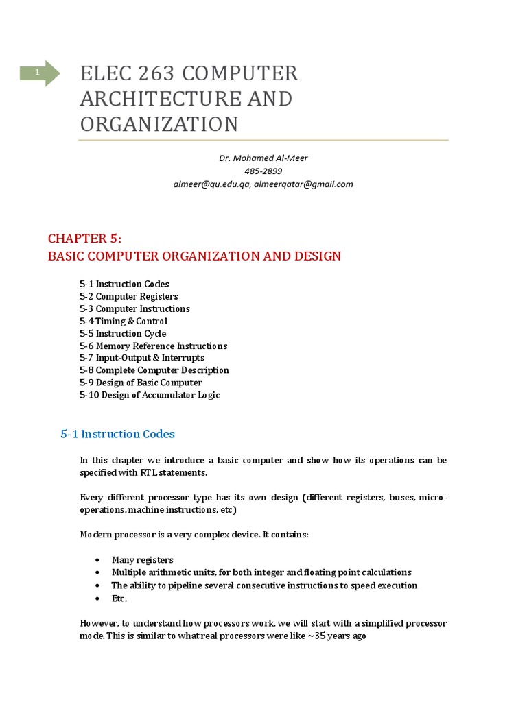 Elec 263 Computer Architecture and Organization | Download Free PDF ...