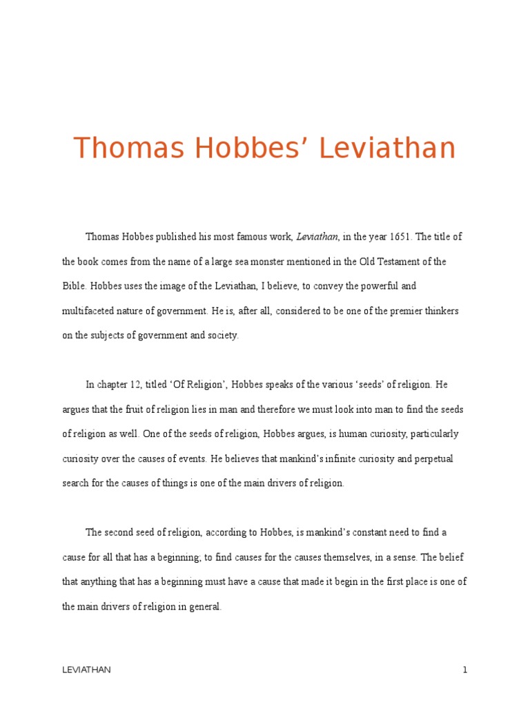 Thomas Hobbes - The Leviathan | Leviathan (Book) | Thomas Hobbes