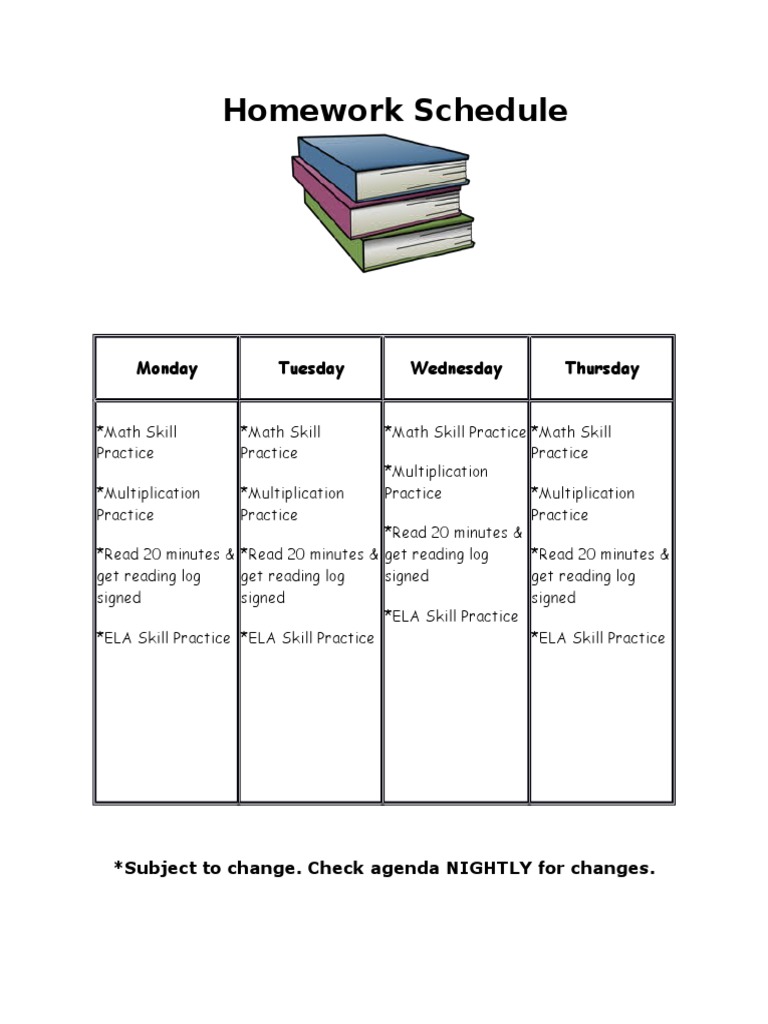Weekly Homework Schedule | PDF