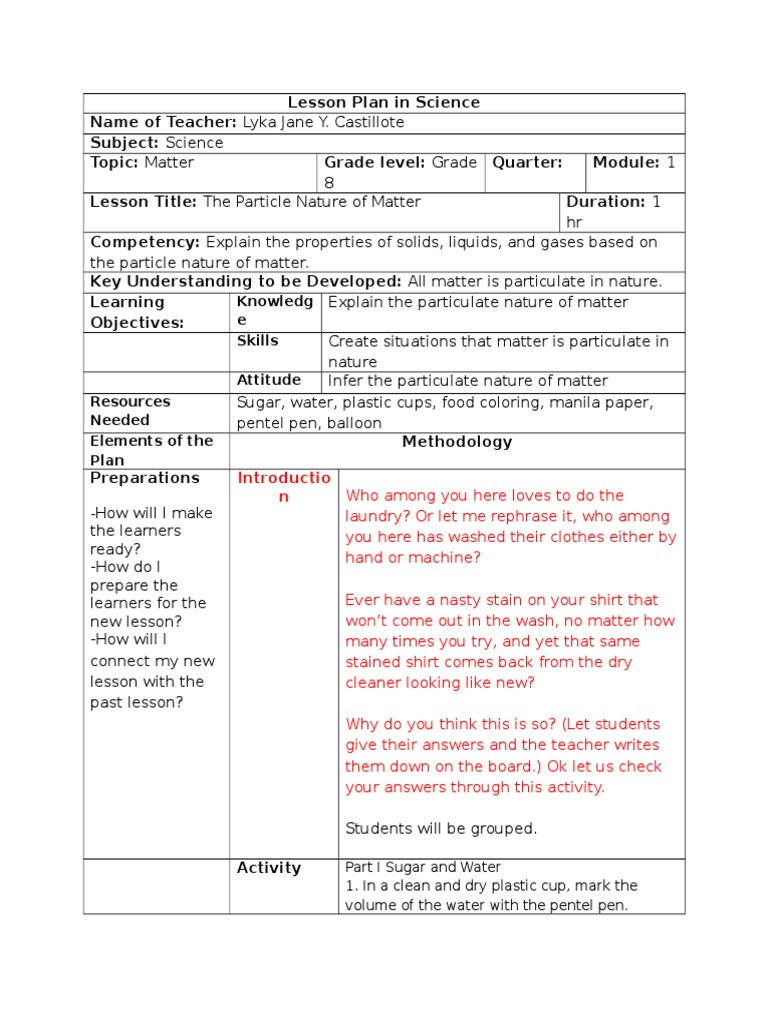 The Particle Nature of Matter | PDF | Matter | Lesson Plan
