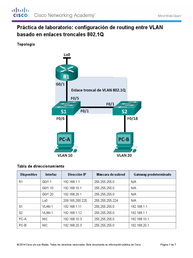 5.1.3.7 Lab - Configuring 802.1Q Trunk-Based Inter-VLAN Routing | Descargar gratis PDF ...