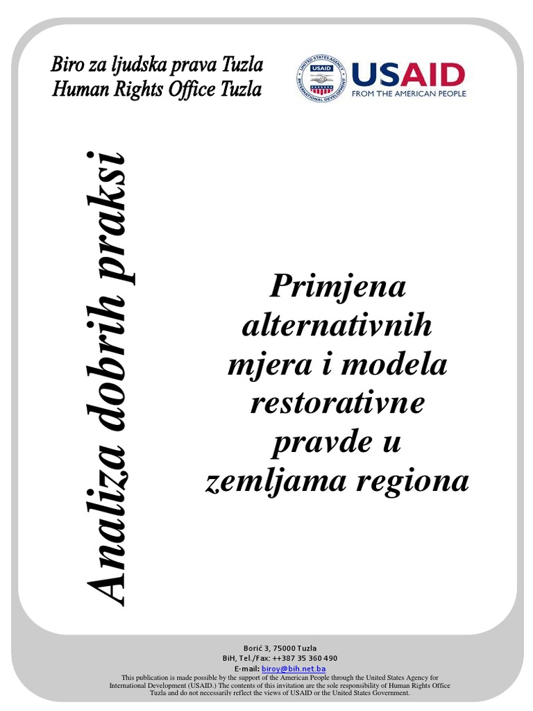 Analiza Dobrih Praksi Primjene Alternativnih Mjera I Modela Restorativne Pravde U Zemljama ...
