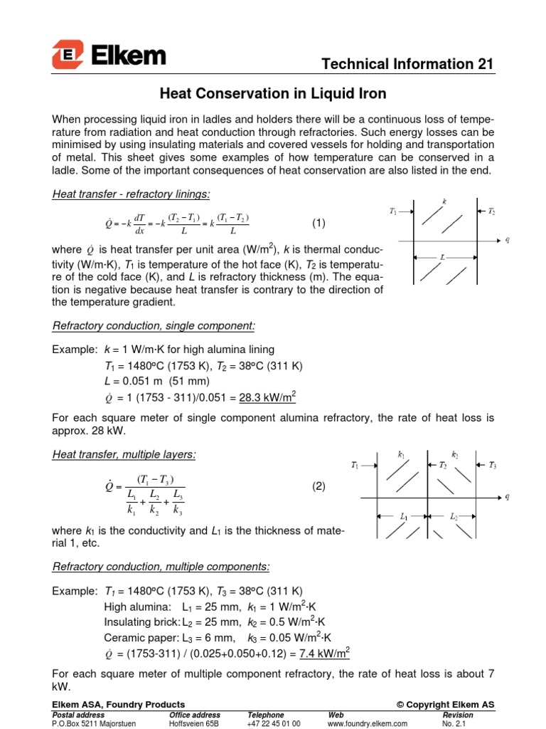 Heat Conservation in Liquid Iron | PDF | Refractory | Heat Transfer