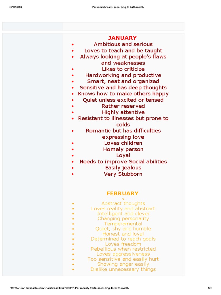 Birth Month Personality Traits Guide | PDF | Anger | Love