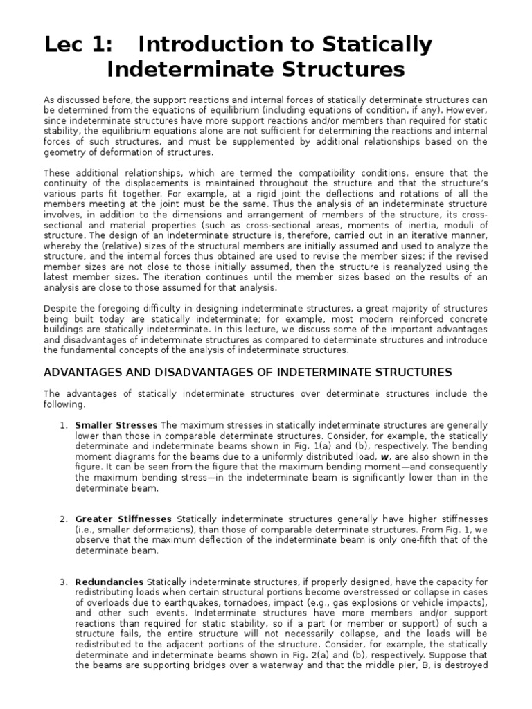 Mod 1 - Intro To Structurally Indeterminate Structure | PDF | Beam (Structure) | Bending