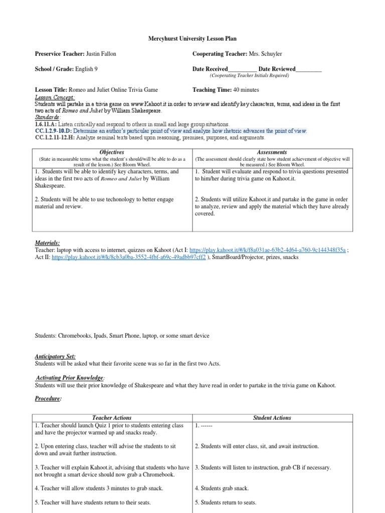 Kahoot Lesson Plan | PDF | Lesson Plan | Educational Assessment