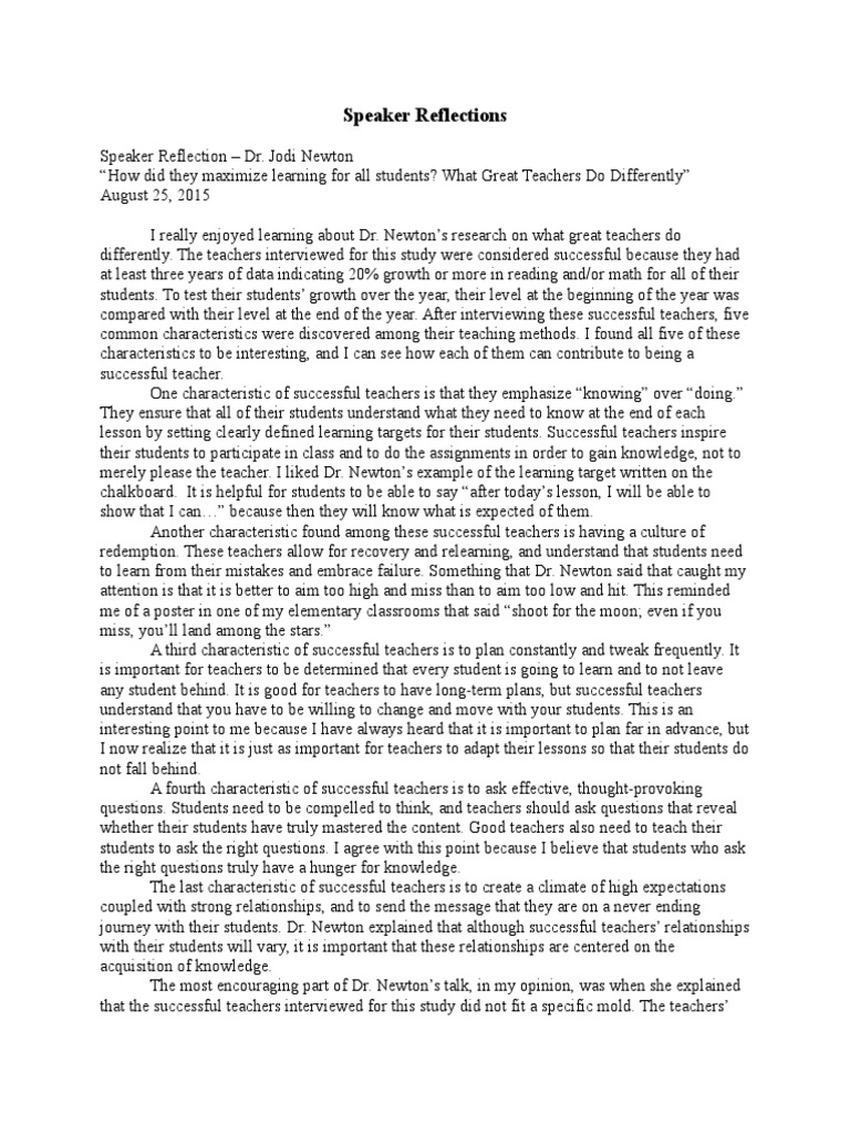 Speaker Reflections All Together | PDF | Educational Assessment | Music ...