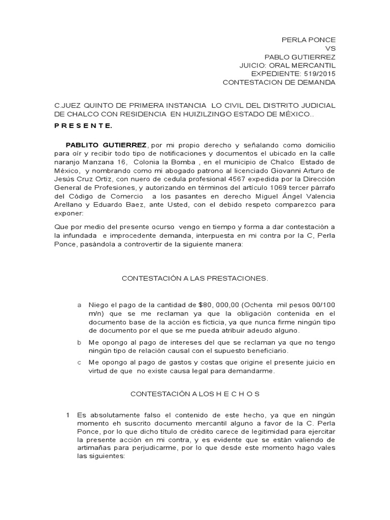 Ejemplo De Contestacion De Demanda Ejecutiva Mercantil Ejemplo Sencillo ... Ejemplo De Contestacion De Demanda Ejecutiva Mercantil Ejemplo Sencillo ...