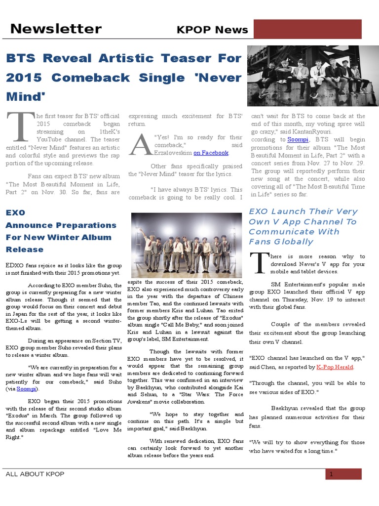 Newsletter Sample | PDF | Dances | Entertainment (General)
