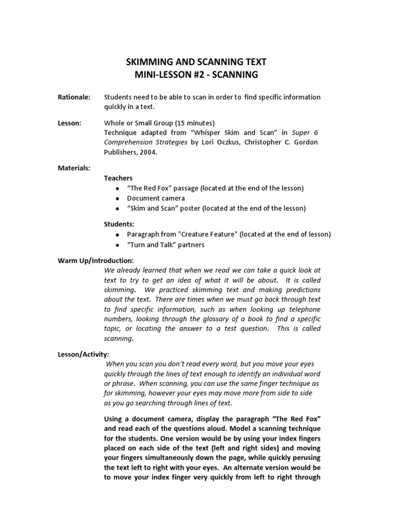 Scanning Techniques Mini-Lesson | PDF