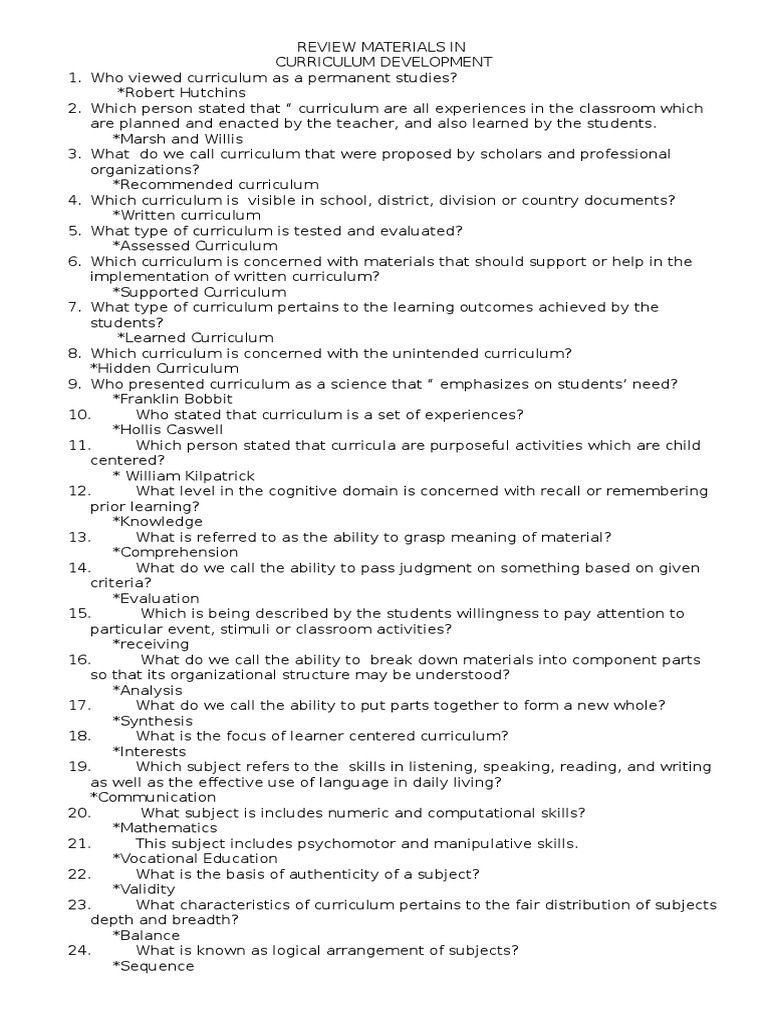 Curriculum Development Review Guide | PDF | Career & Growth