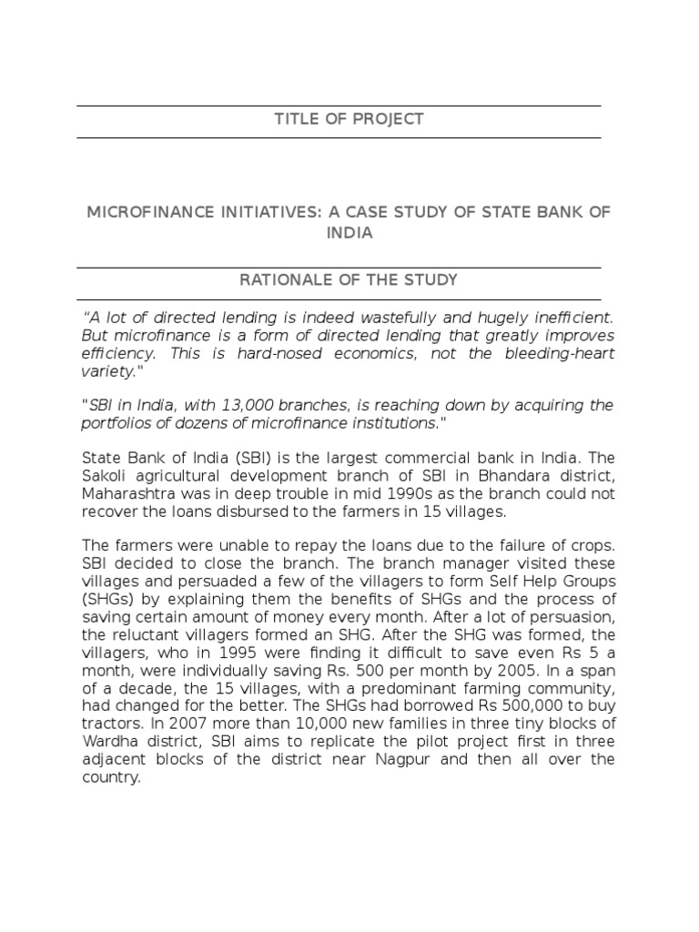 Project Proposal SBI Microfinance | PDF | Microfinance | Banks