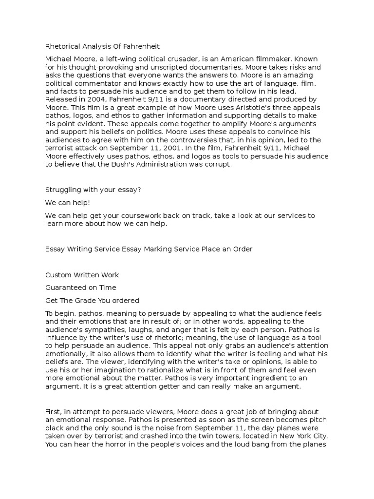 Rhetorical Analysis of Fahrenheit | PDF | Persuasion | George W. Bush