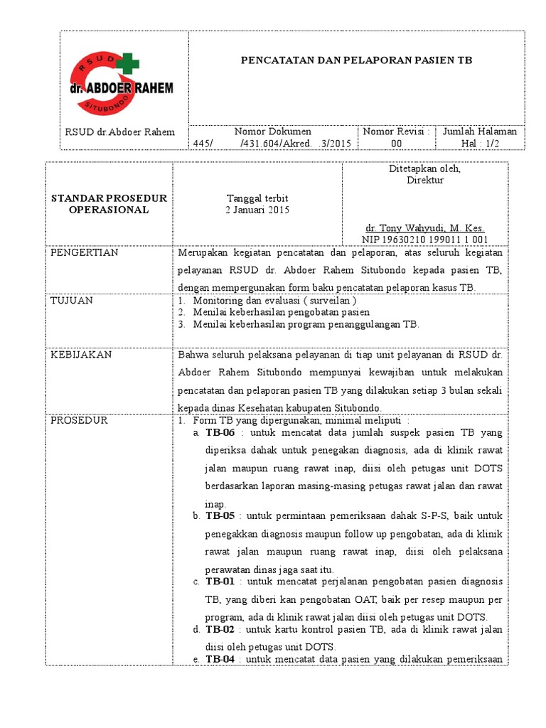 Spo Pencatatan Dan Pelaporan TB | PDF