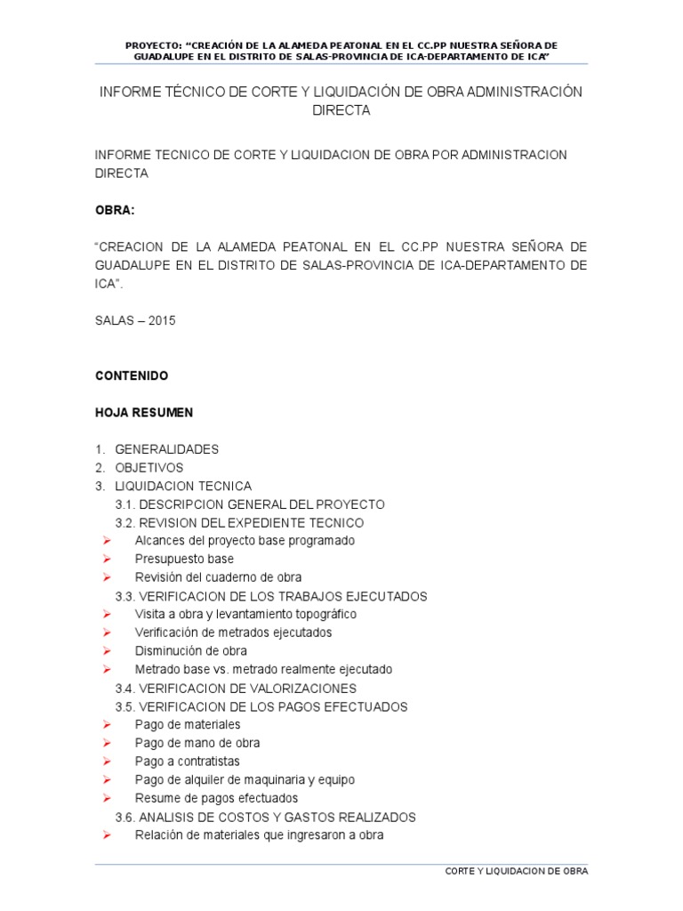 Informe Final de Liquidación de Obra | PDF | Presupuesto | Perú
