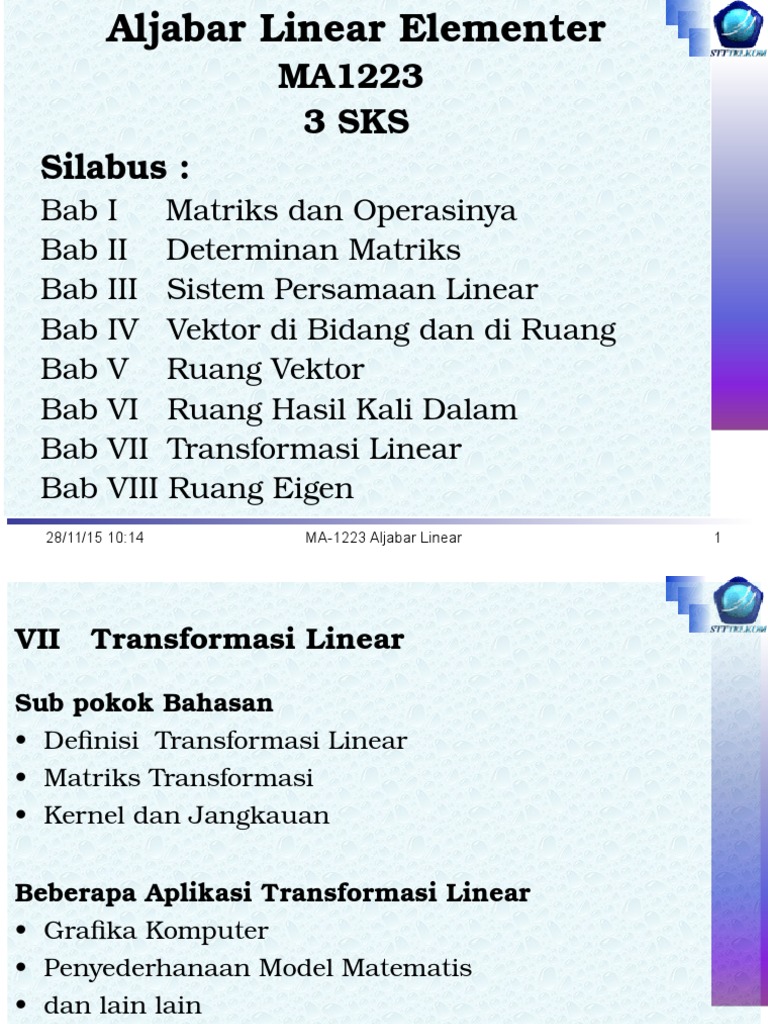 Alin 07 - Transformasi Linear | PDF | Metode & Bahan Ajar | Sains ...