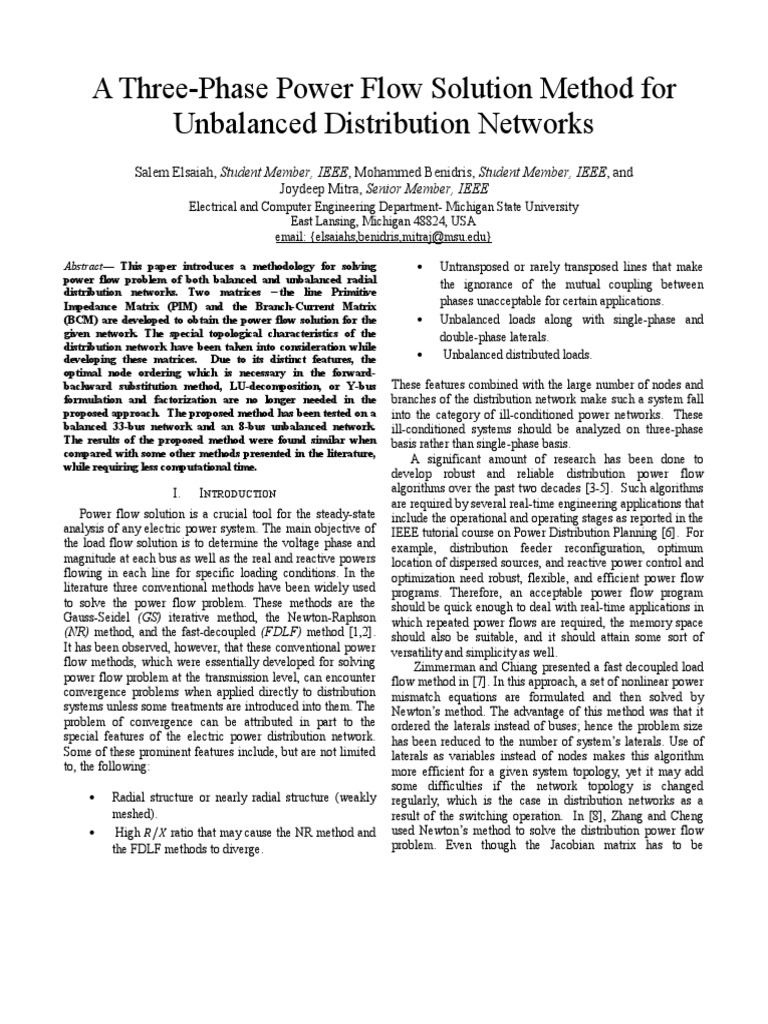 A Three-Phase Power Flow Solution Method For Unbalanced Distribution ...