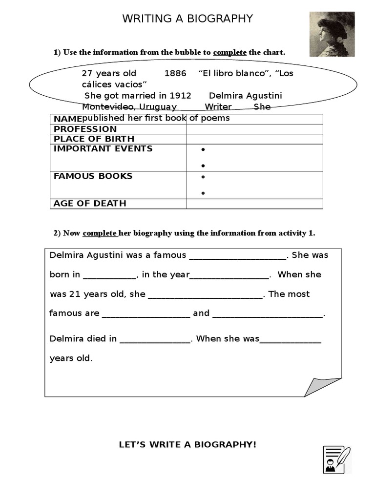 Writing A Biography: 1) Use The Information From The Bubble To Complete ...