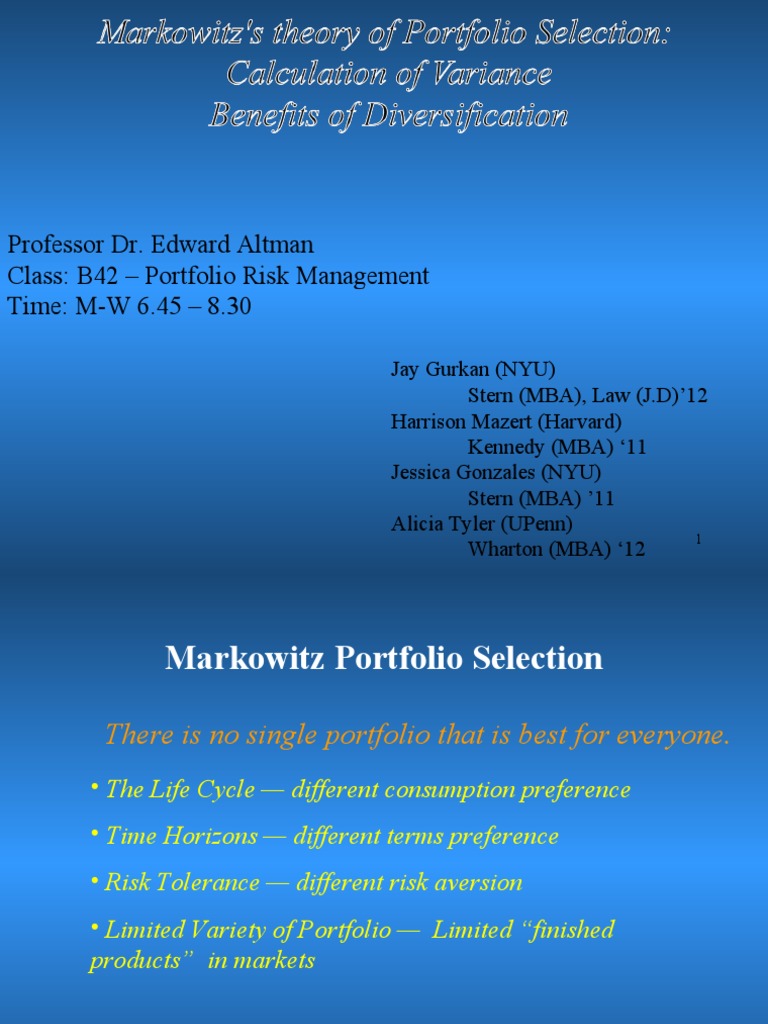 Markowitz Portfolio Selection | PDF | Capital Asset Pricing Model ...