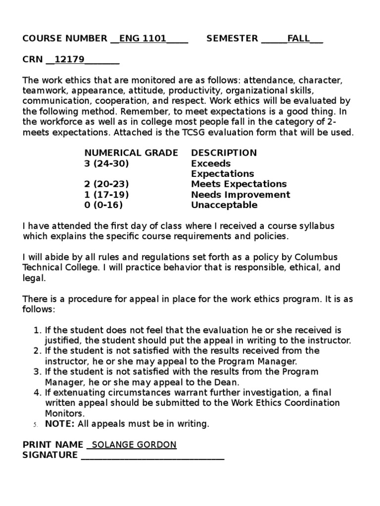 Work Ethics Evaluation Sheet | Etiquette | Evaluation