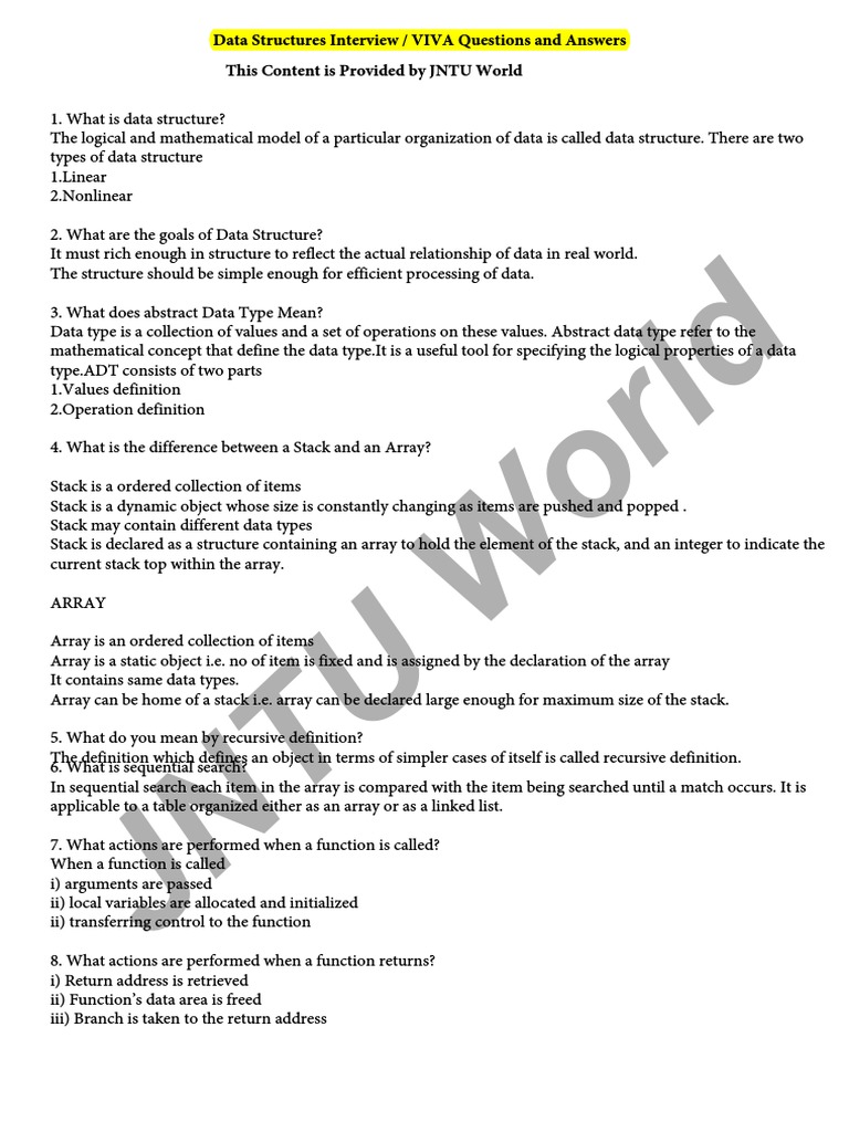 Data Structures Viva Questions And Answers Pdf Pointer Computer Programming Queue