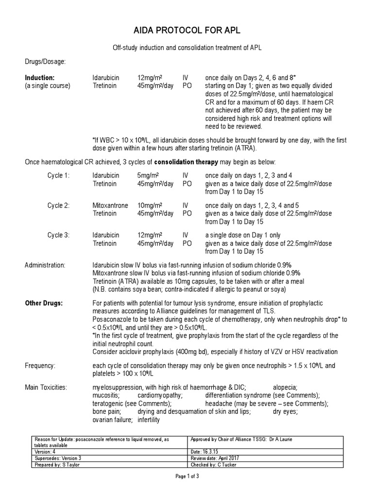 Aida Protocol For Apl: Induction | PDF | Creatinine | Renal Function
