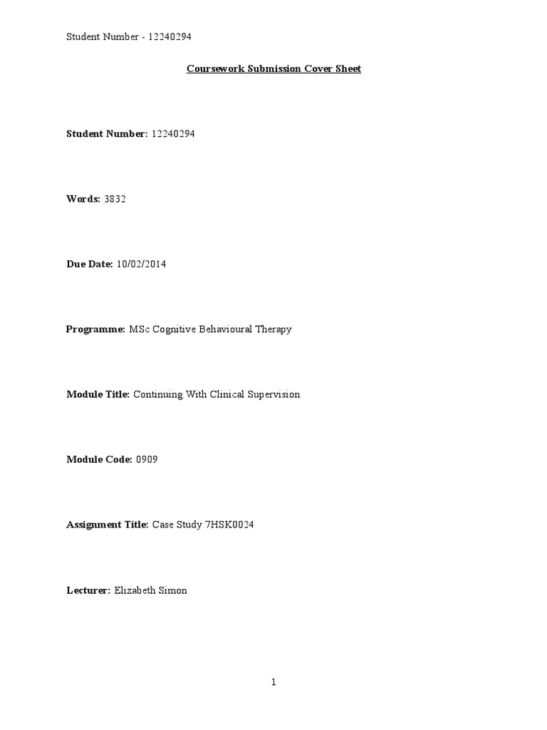 Cognitive Behavioural Therapy Case Study | PDF | Cognitive Behavioral ...