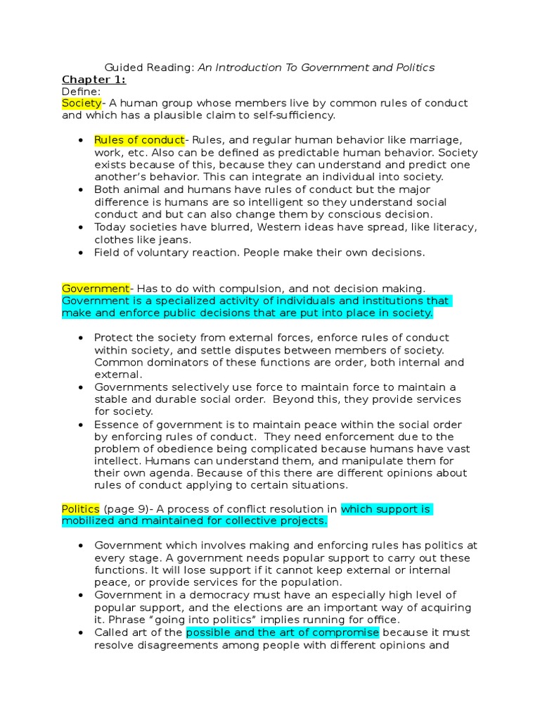 Guided Reading Chapter 1 AP Government | PDF | Public Sphere | Government