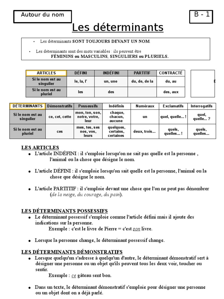 Les Déterminants CE2 | PDF | Nombre grammatical | Langues