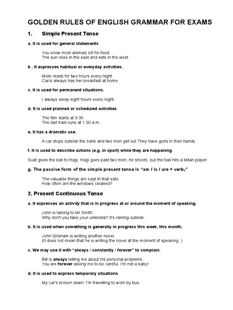 Golden Rules | PDF | Perfect (Grammar) | Grammatical Tense