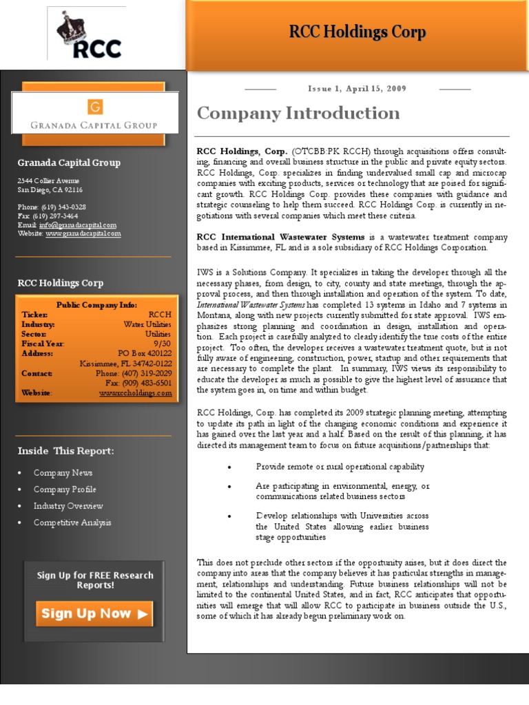 Company Introduction: RCC Holdings Corp | PDF | Sewage Treatment | Wastewater