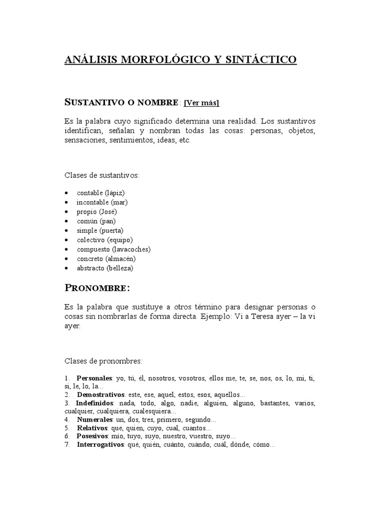 Análisis Morfológico y Sintáctico | PDF | Adjetivo | Verbo