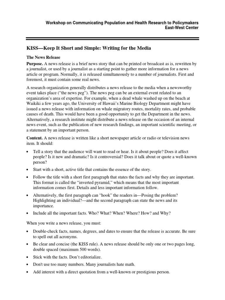 KISS Rule in Media Writing | PDF | Press Release | News