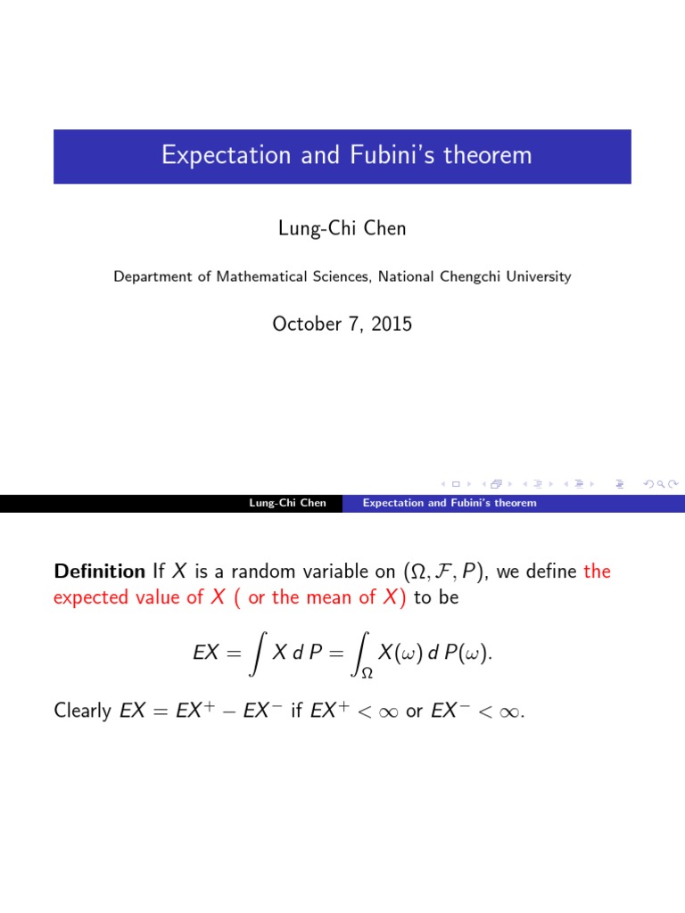 Expectation and Fubini S Theorem PDF | PDF | Measure (Mathematics ...