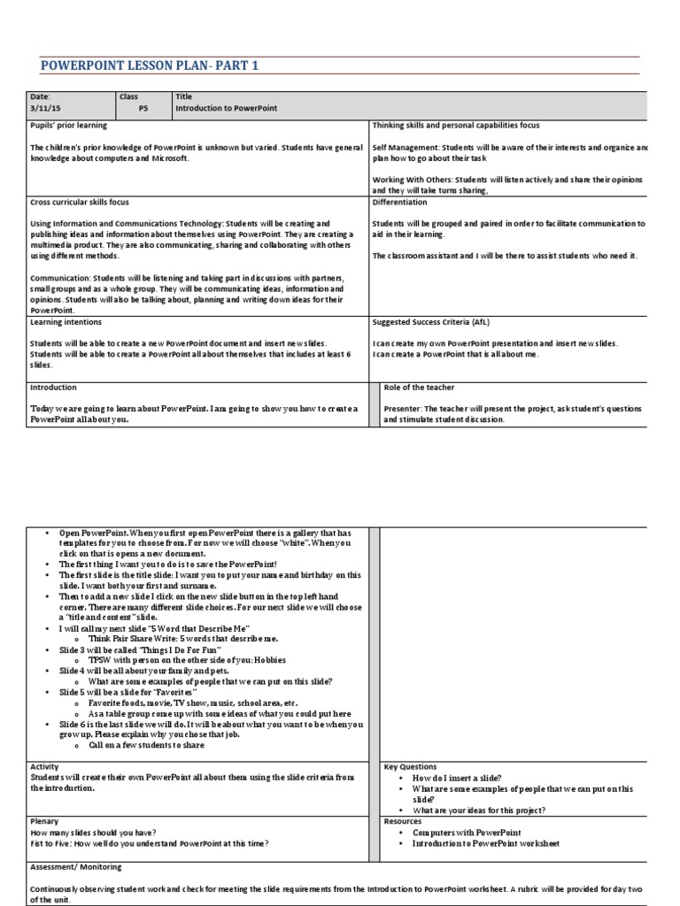 Powerpoint Lesson Plan | PDF | Microsoft Power Point | Lesson Plan