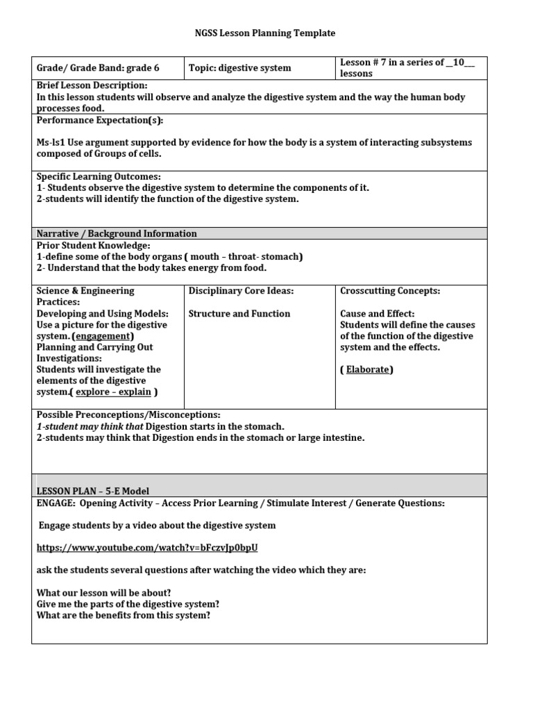 Digestive System Lesson Plans High School