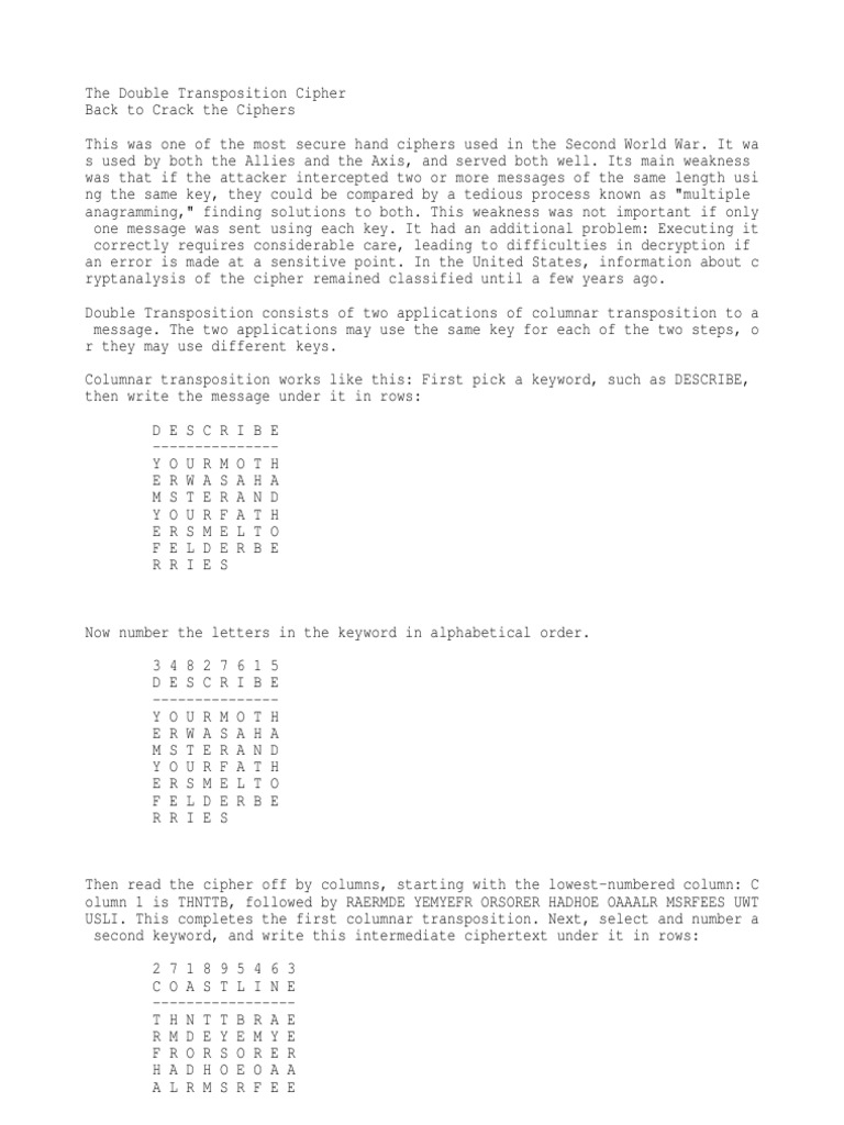 The Double Transposition Cipher | PDF | Military Communications ...