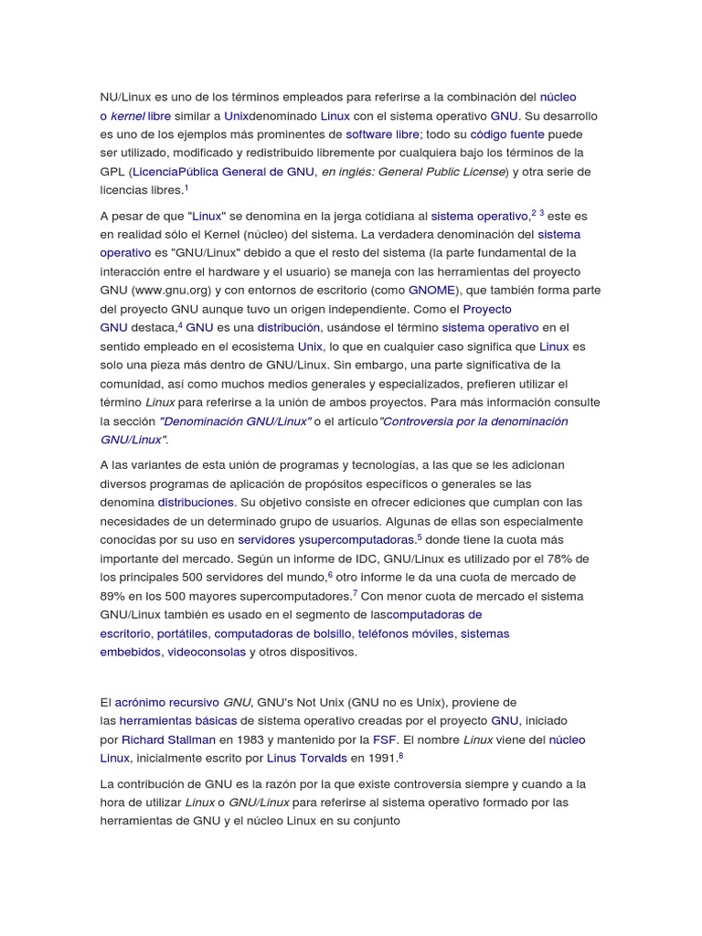 "Denominación GNU/Linux" Controversia Por La Denominación GNU/Linux | PDF | Ñu | Software libre
