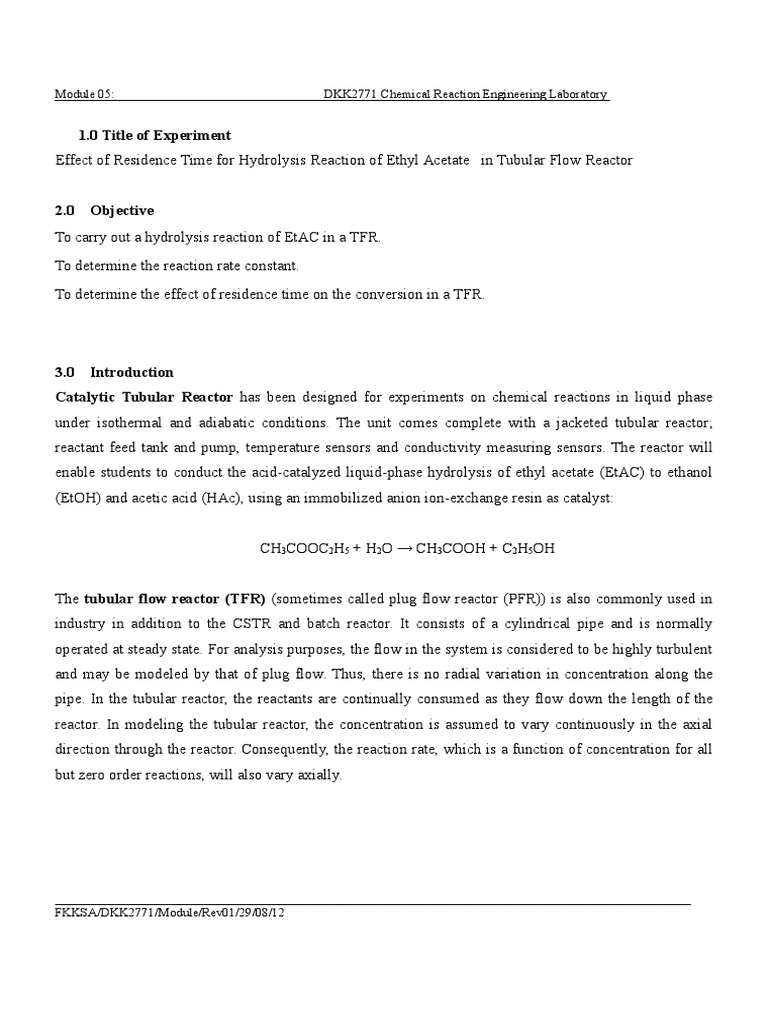 Module 05 Catalytic Tubular Reactor (TFR) | PDF | Chemical Reactor ...